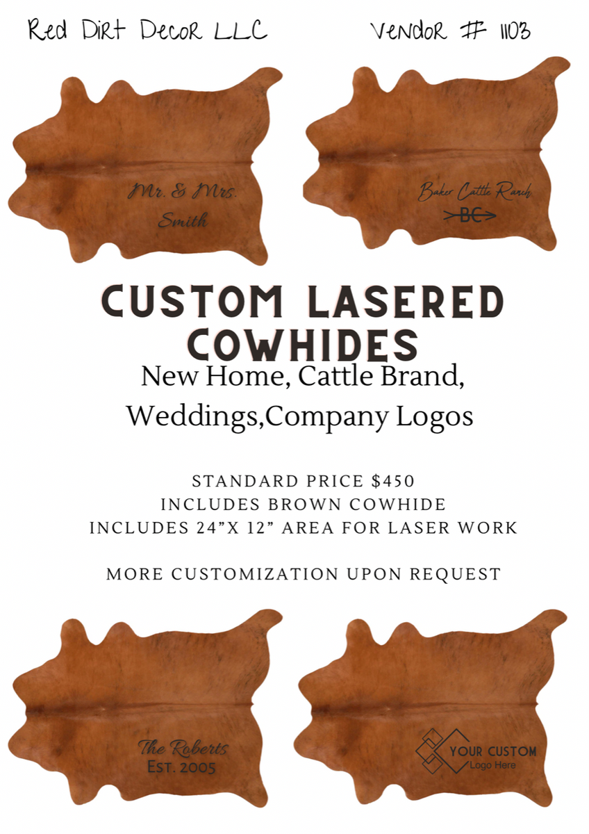 Custom Engraved Cowhide – Red Dirt Decor LLC